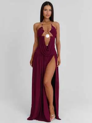 OUTCAST Nelly Maxi Dress Burgundy - Red