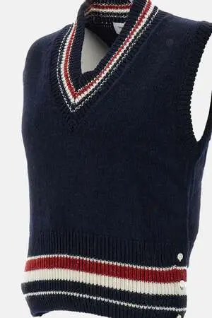 Thom Browne Gilet Scollo A V In Maglia Intarsiata Hector - Blue