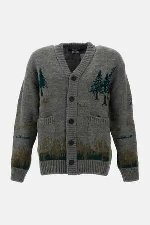 Junya Watanabe Cardigan In Maglia Intarsio Landscape - Grey