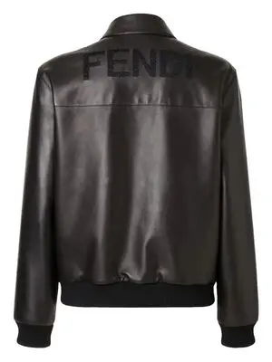 Fendi Leather Bluson With Maxi Lettering Embroidery