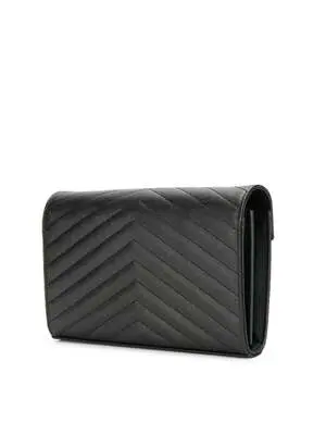 Saint Laurent Classic Cassandre Chain Wallet In Grain De Poudre Leather - Black