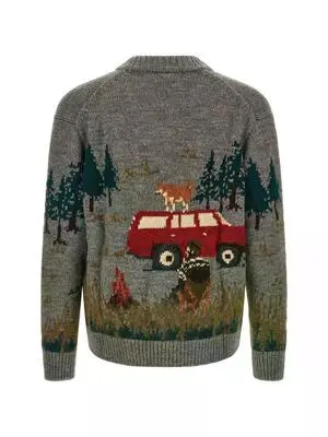 Junya Watanabe Intarsia-knit Landscape-pattern Cardigan - Grey
