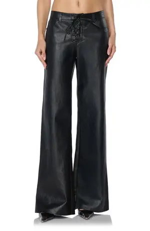 AFRM Lace Up Low Rise Flare Faux Leather Pants - Noir