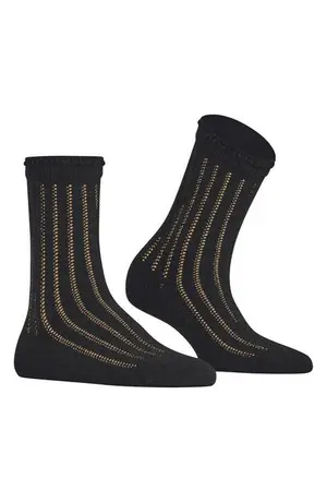 Falke Eyelet Cotton Blend Crew Socks - Black
