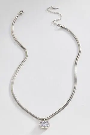 Anthropologie Crystal Pendant Necklace Silver