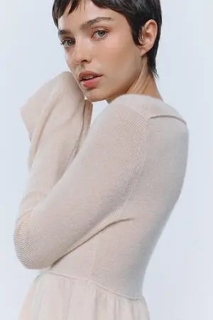 Maeve 100% Cashmere Peplum Sweater - Ivory