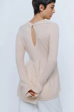 Maeve 100% Cashmere Peplum Sweater - Ivory