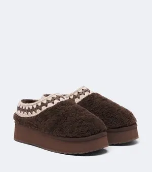 Mou Shearling Platform Mules - Brown