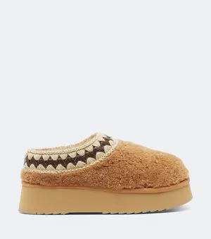 Mou Shearling Platform Mules - Brown