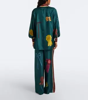 ALEMAIS Alémais Rosette Printed Silk Twill Palazzo Pants