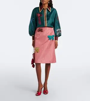 ALEMAIS Valentina Embellished Moiré Midi Skirt