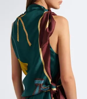 ALEMAIS Alémais Rosette Printed Silk Twill Midi Dress