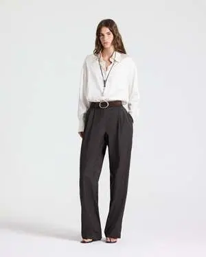 TWP Ivy Pant In Micro Herringbone Wool Suiting - Chocolate