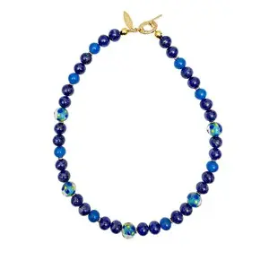FARRA Artistic Lapis And Agate Choker Necklace