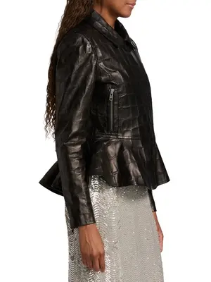 L'Agence Lyric Peplum Leather Biker Jacket