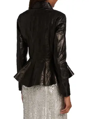 L'Agence Lyric Peplum Leather Biker Jacket
