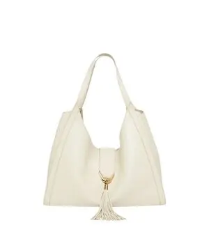 Balmain Tassel Medium Leather Hobo Bag - Beige