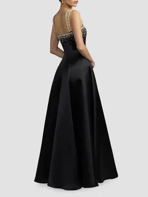 Mac Duggal Embellished Satin A-line Evening Gown