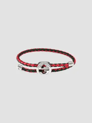 Gucci Interlocking G Sterling & Braided Leather Bracelet - Silver