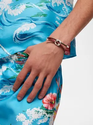 Gucci Interlocking G Sterling & Braided Leather Bracelet
