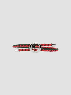 Gucci Interlocking G Sterling & Braided Leather Bracelet