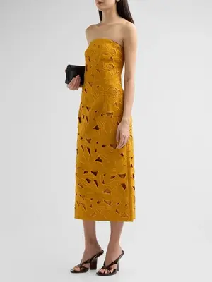 SACHIN BABI Pamela Embroidered Strapless Midi Dress