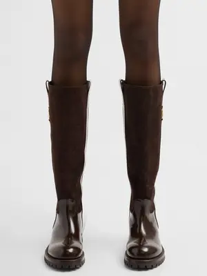 Dolce & Gabbana Velata Suede & Leather Riding Boots - Ebano Moro
