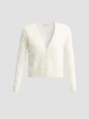 Sofia Cashmere Private Label Brushed Cashmere Crop Cardigan - Ivory
