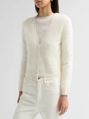 Sofia Cashmere Private Label Brushed Cashmere Crop Cardigan - Ivory