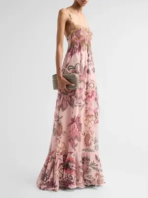 PatBO Boho Printed Flowing Slip Gown