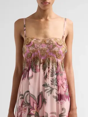PatBO Boho Printed Flowing Slip Gown