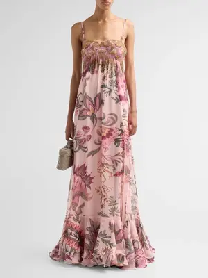 PatBO Boho Printed Flowing Slip Gown
