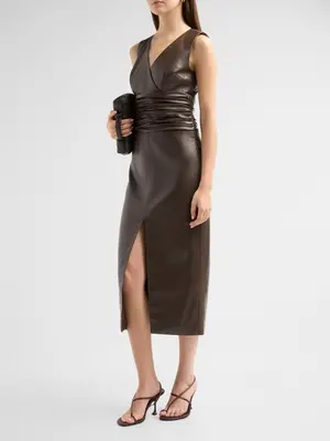 TOCCIN Fabiana V-neck Ruched Midi Dress