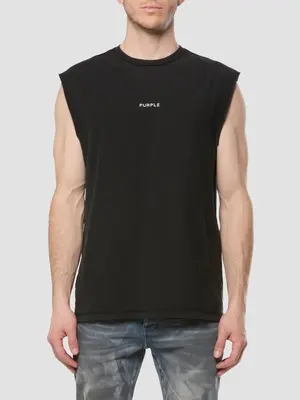 PURPLE BRAND Logo Extured Cotton Muscle Tank