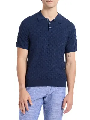 Robert Graham Hampson Textured Cotton Short-sleeve Polo Sweater