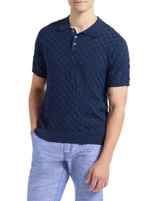 Robert Graham Hampson Textured Cotton Short-sleeve Polo Sweater