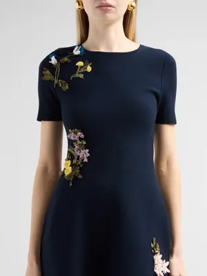 Oscar De La Renta Embroidered Fit & Flare Short-sleeve Mini Dress