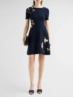 Oscar De La Renta Embroidered Fit & Flare Short-sleeve Mini Dress