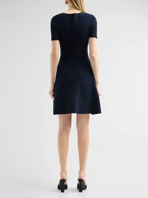 Oscar De La Renta Embroidered Fit & Flare Short-sleeve Mini Dress