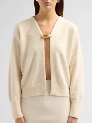 Bottega Veneta Pebble Brooch Cashmere-silk Bouclé Cardigan