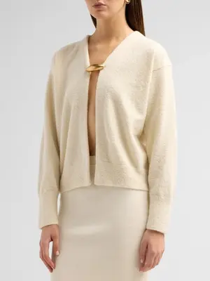 Bottega Veneta Pebble Brooch Cashmere-silk Bouclé Cardigan