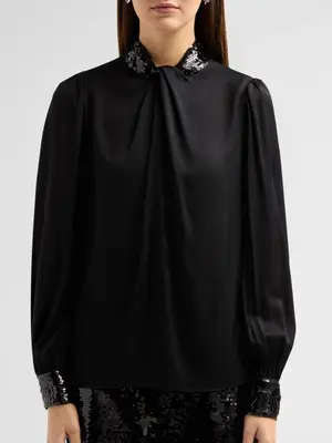 Elie Tahari The Amira Embellished Stretch-silk Blouse