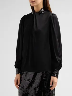 Elie Tahari The Amira Embellished Stretch-silk Blouse