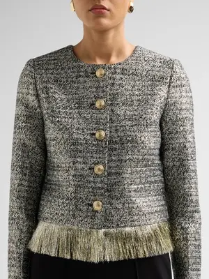 Elie Tahari Lia Feather-hem Metallic Crop Jacket