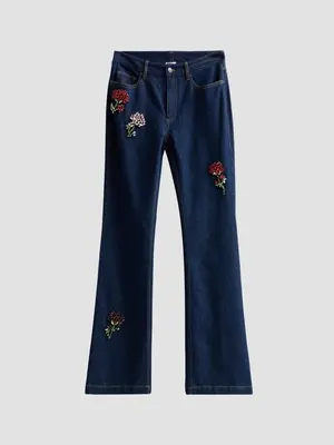 Cinq À Sept Stevie Rhinestone-rose Flare-leg Jeans