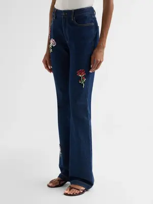 Cinq À Sept Stevie Rhinestone-rose Flare-leg Jeans