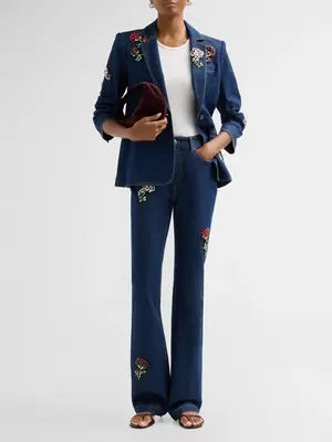 Cinq À Sept Khloe Rhinestone-embellished Cotton-blend Denim Blazer
