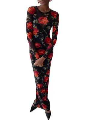 Carolina Herrera Rose-print Mesh Maxi Dress