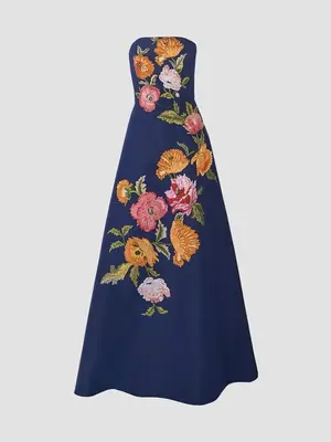 Carolina Herrera Floral-embroidered Silk Strapless Gown - Midnight Multi