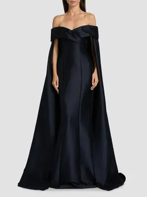 Badgley Mischka Mikado Off-the-shoulder Cape Gown